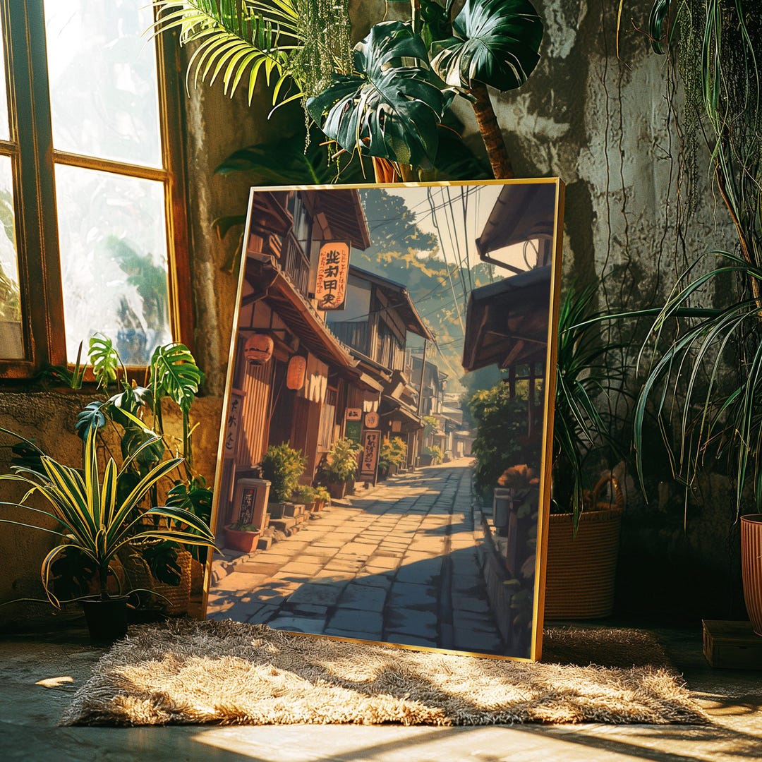 Vibrant Traditional Japanese Street Scene Poster With Nostalgic Kyoto ...