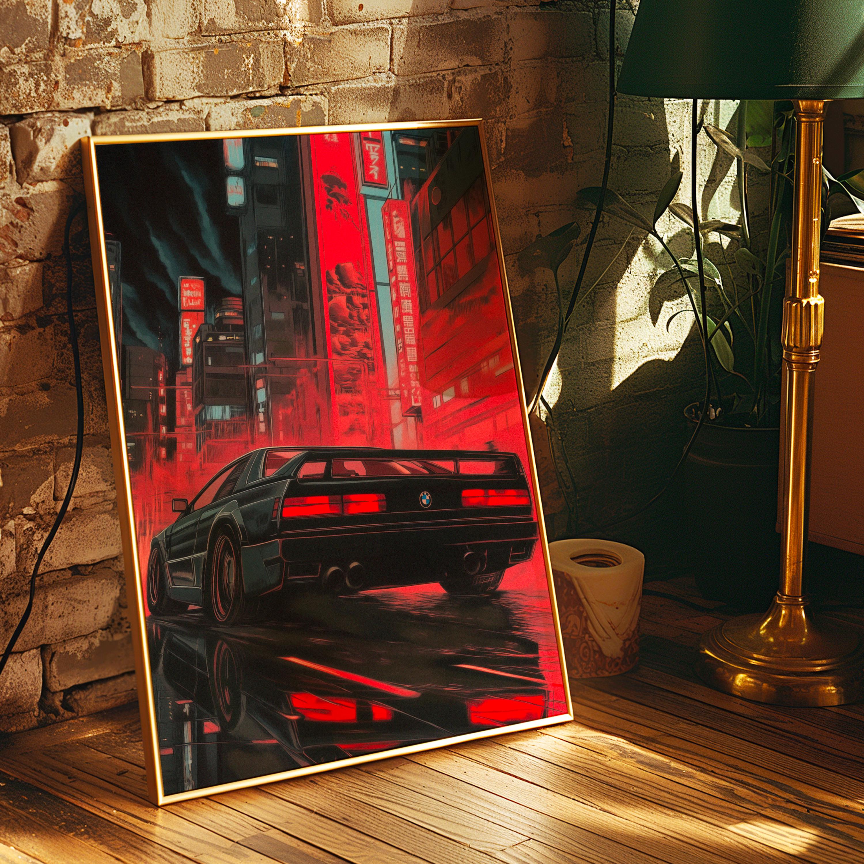 Cyberpunk BMW Poster Neon City Car Art Print Synthwave Gaming Room Wall ...