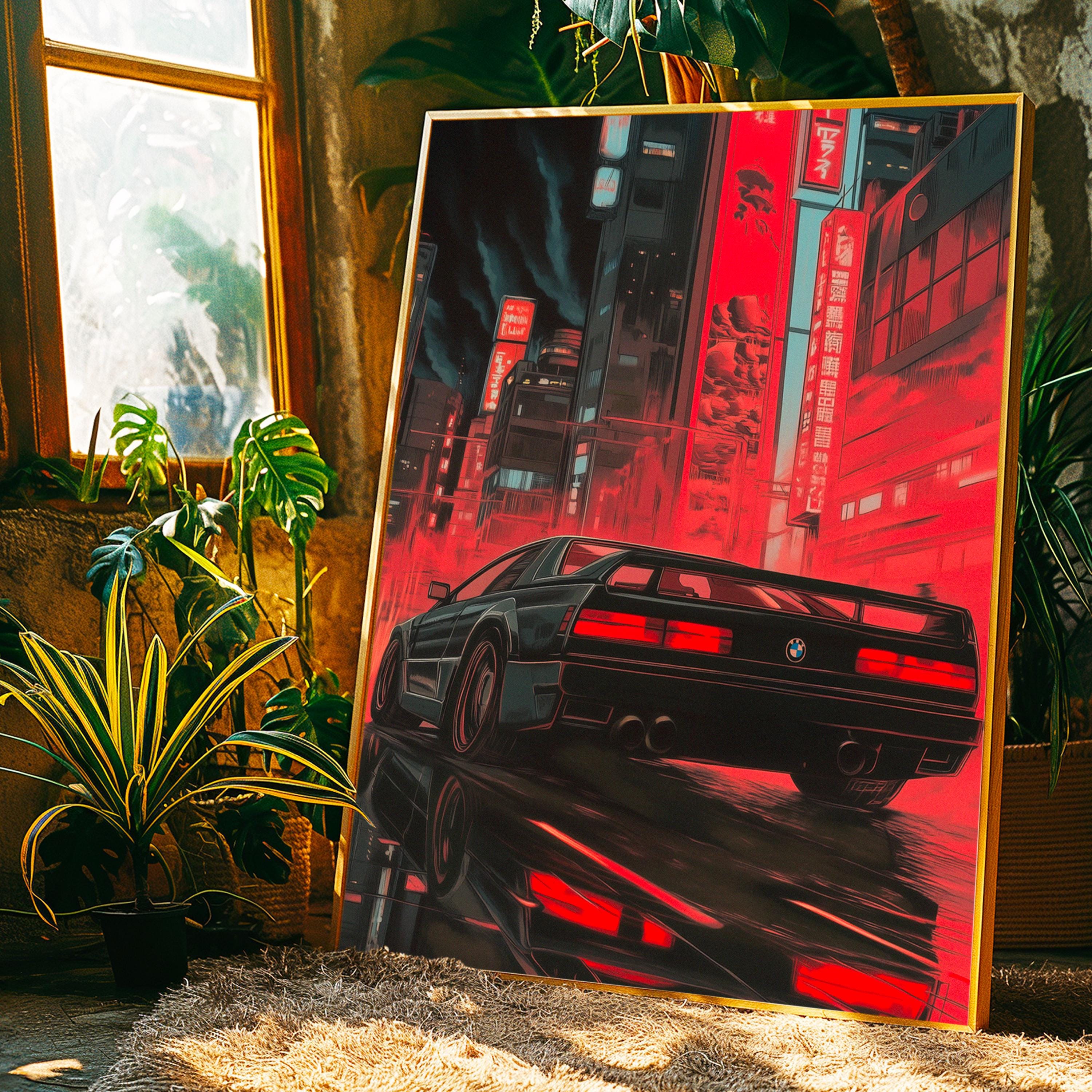 Cyberpunk BMW Poster Neon City Car Art Print Synthwave Gaming Room Wall ...