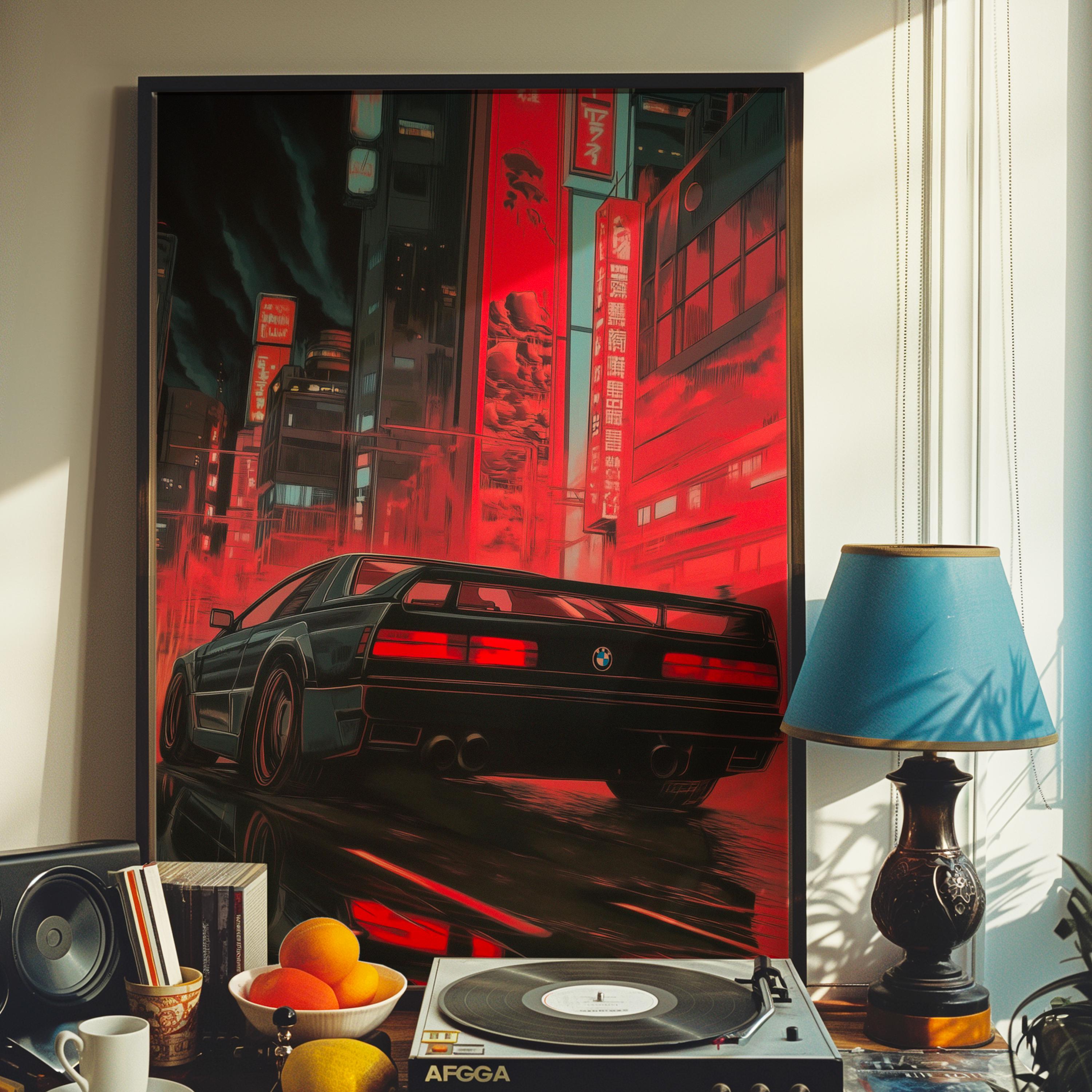 Cyberpunk BMW Poster Neon City Car Art Print Synthwave Gaming Room Wall ...