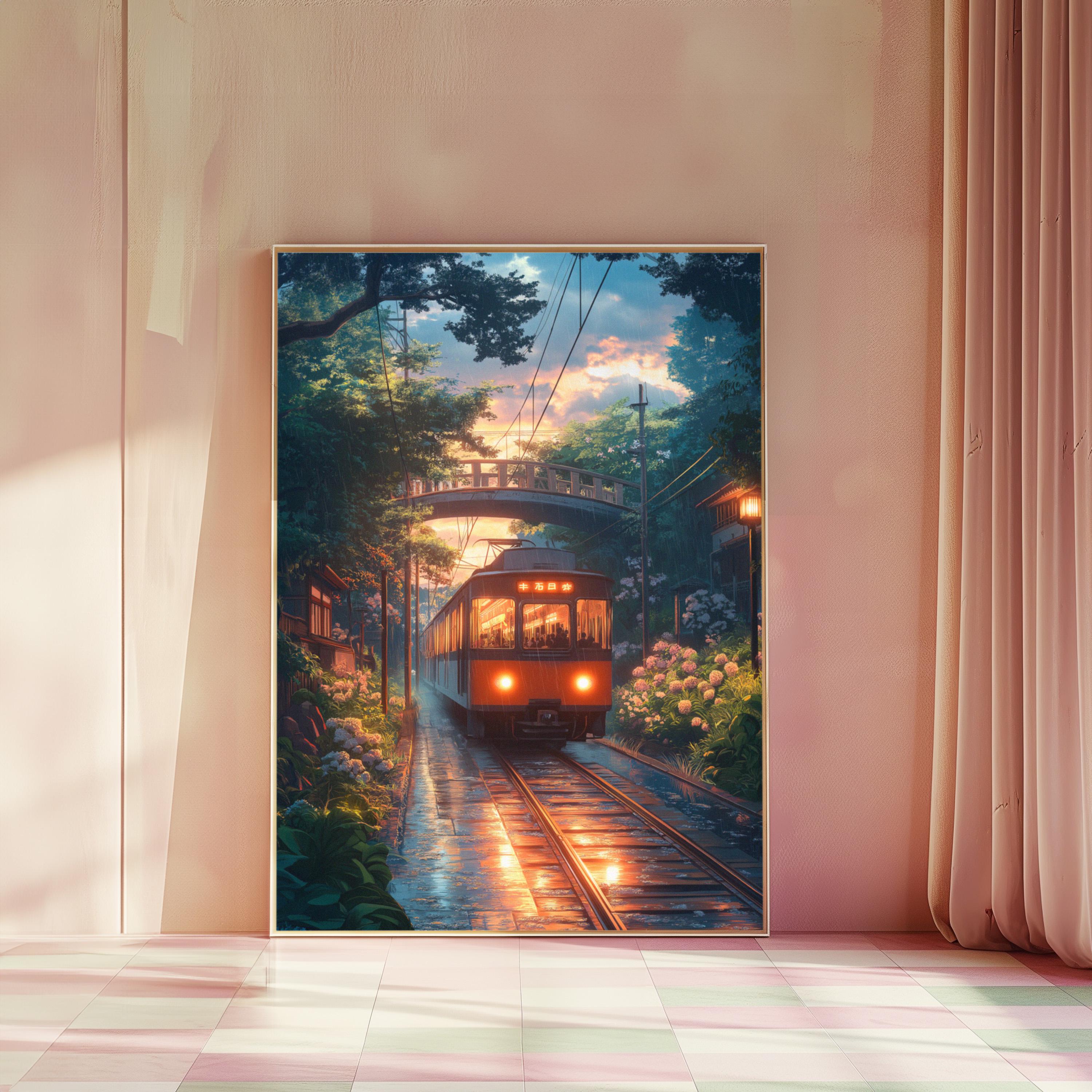 Vintage Japanese Train Poster Nostalgic Rainy Railway Scene With Lo-fi ...