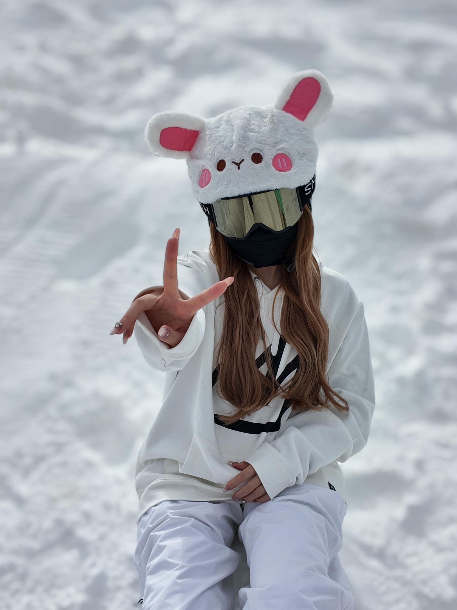 Ski & Snowboard Bike Helmet Cover Plush Bunny Rabbit, Uni Size Hood Hat ...