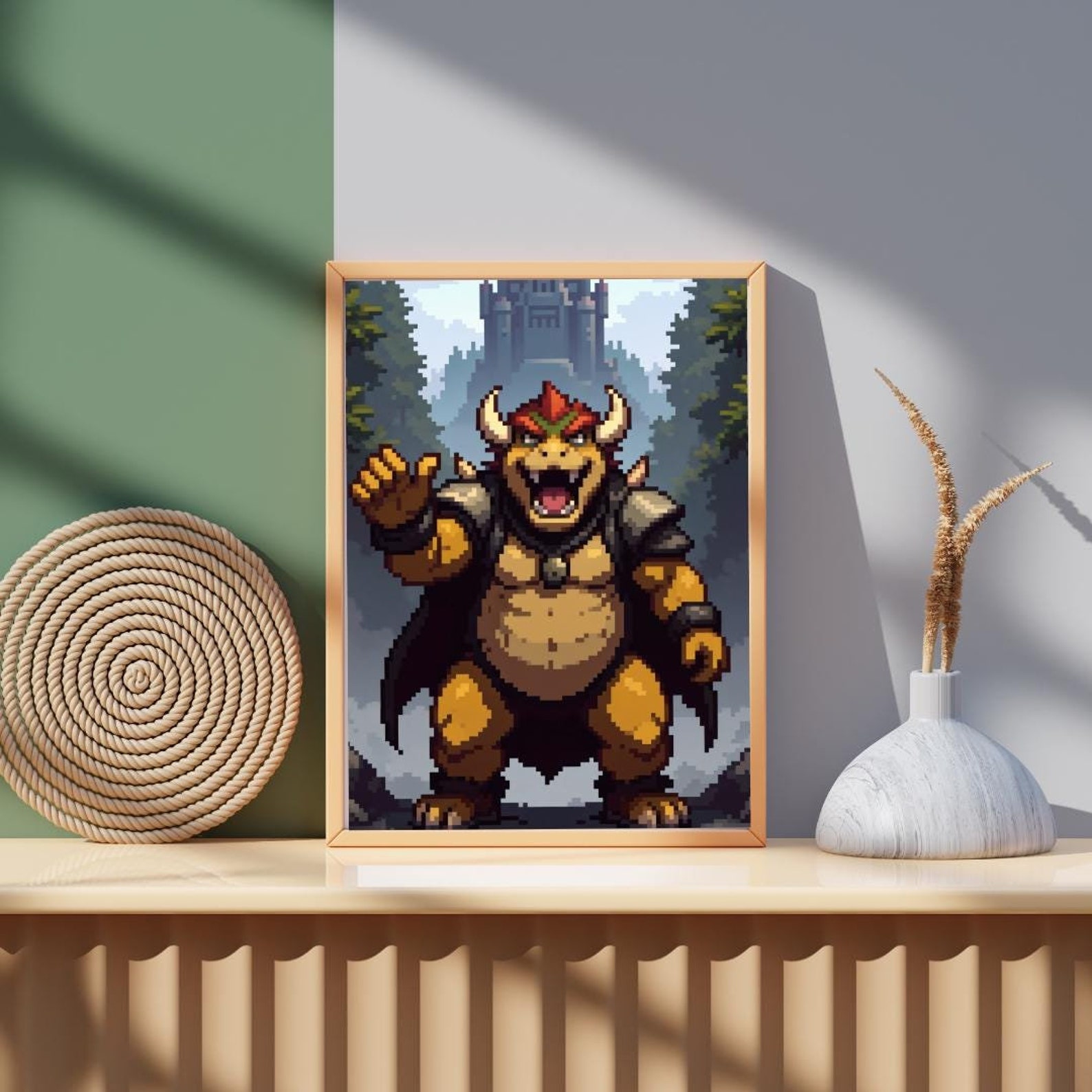 Retro Pixel Art Bowser Poster | Classic Nintendo Wall Art | Bowser ...