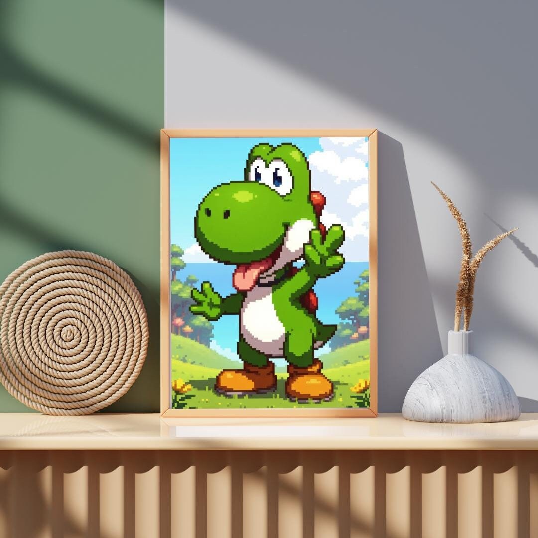 Retro Pixel Art Yoshi Poster | Classic Nintendo Wall Art | Yoshi Pixel ...