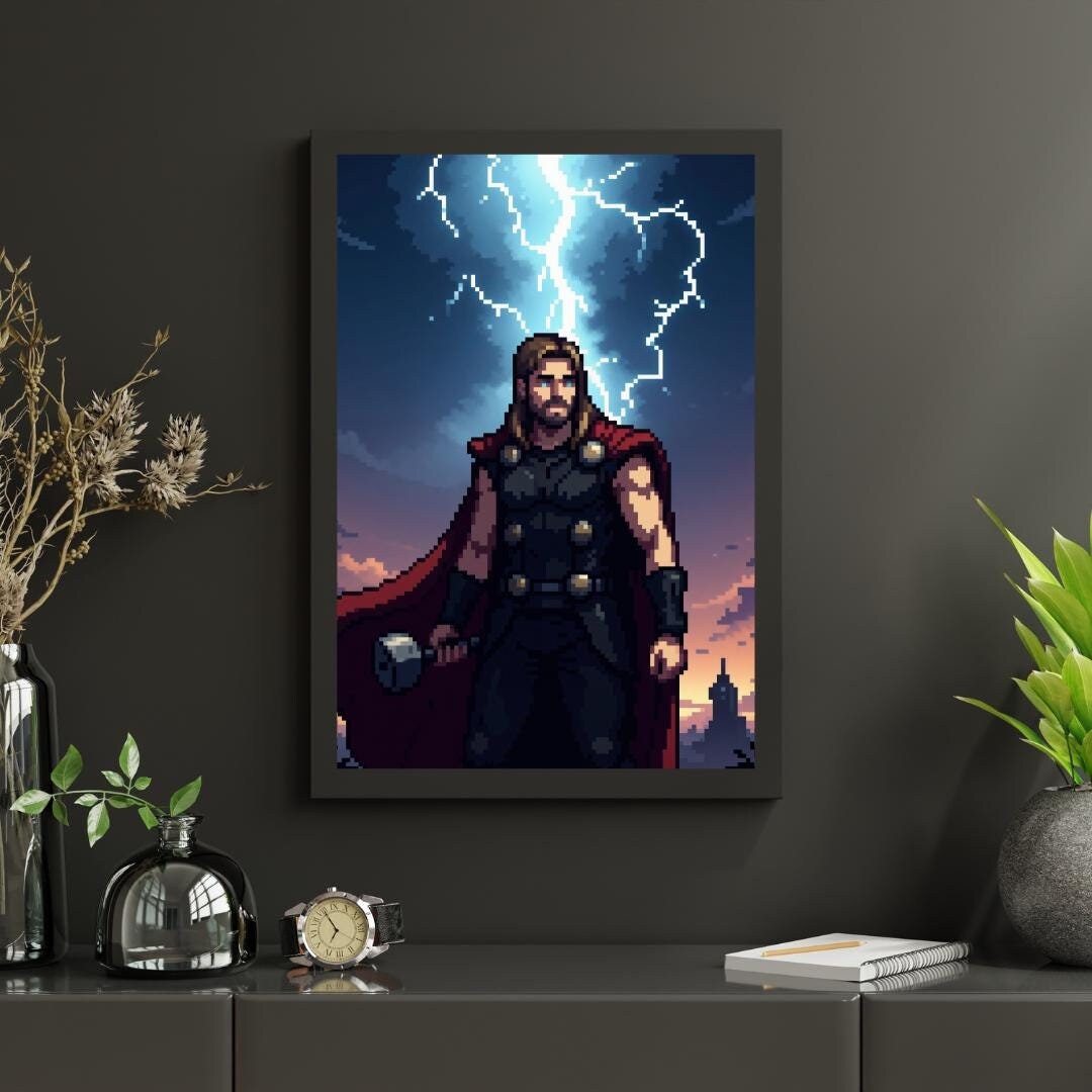 Retro Pixel Art Thor Poster | Classic Marvel Comics Wall Art | Thor ...