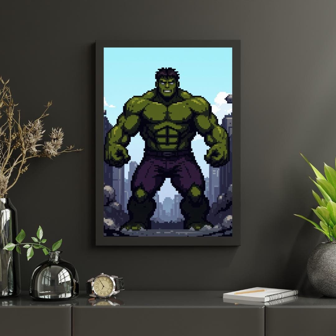 Retro Pixel Art Hulk Poster | Classic Marvel Comics Wall Art | Hulk ...