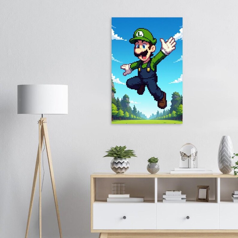 Retro Pixel Art Poster of the Classic Video Game Character Luigi From ...