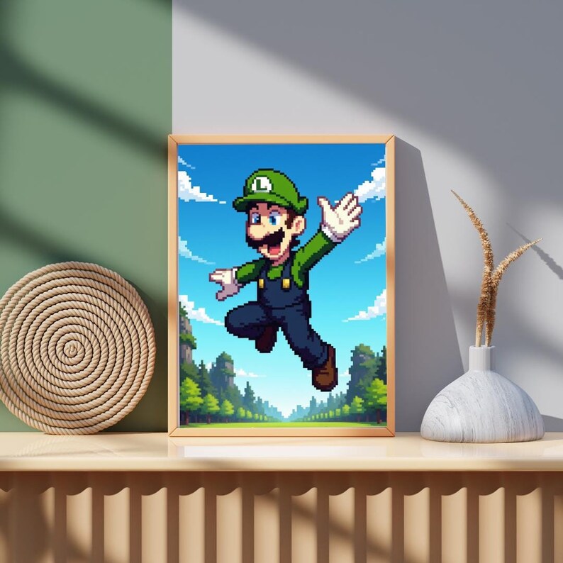 Retro Pixel Art Poster of the Classic Video Game Character Luigi From ...