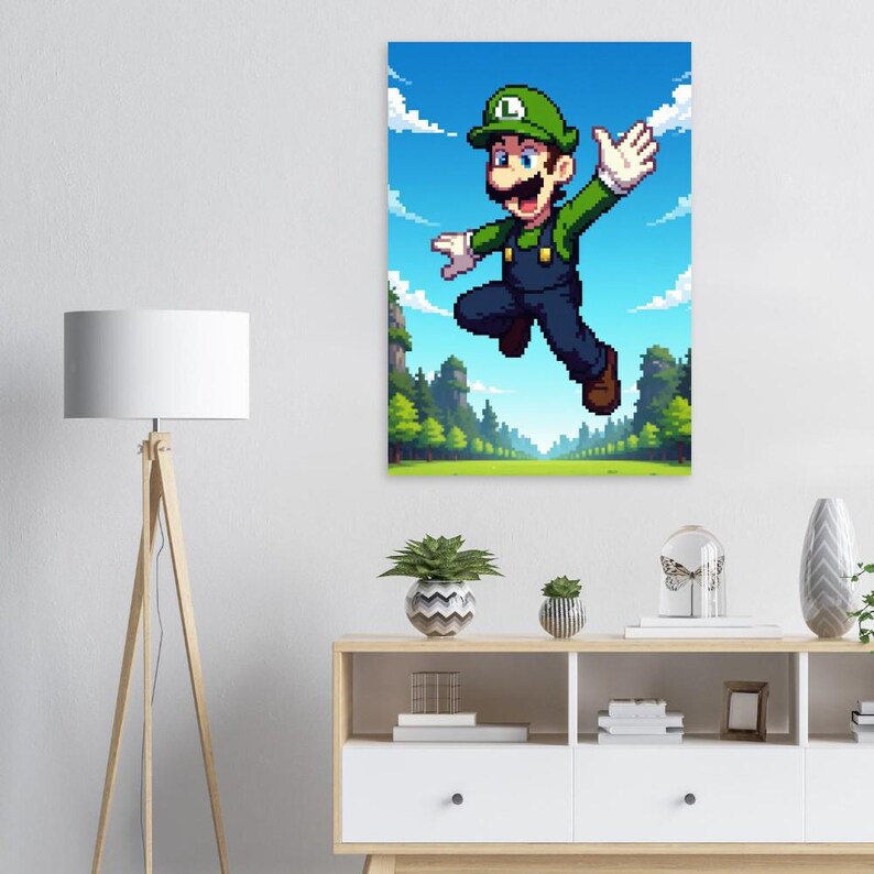 Retro Pixel Art Poster of the Classic Video Game Character Luigi From ...