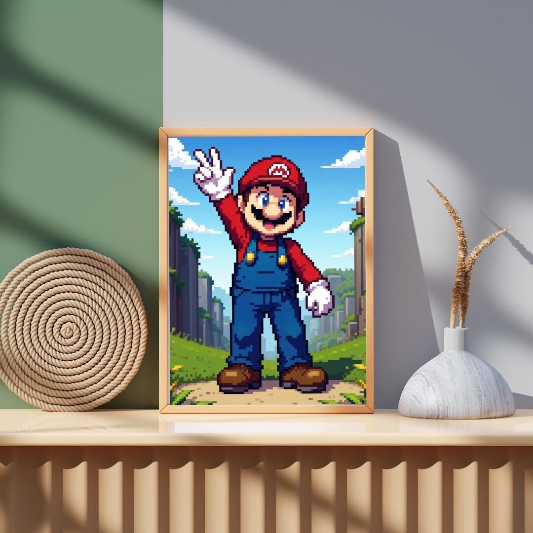 Retro Pixel Art Mario Poster | Classic Nintendo Wall Art | Mario Pixel ...