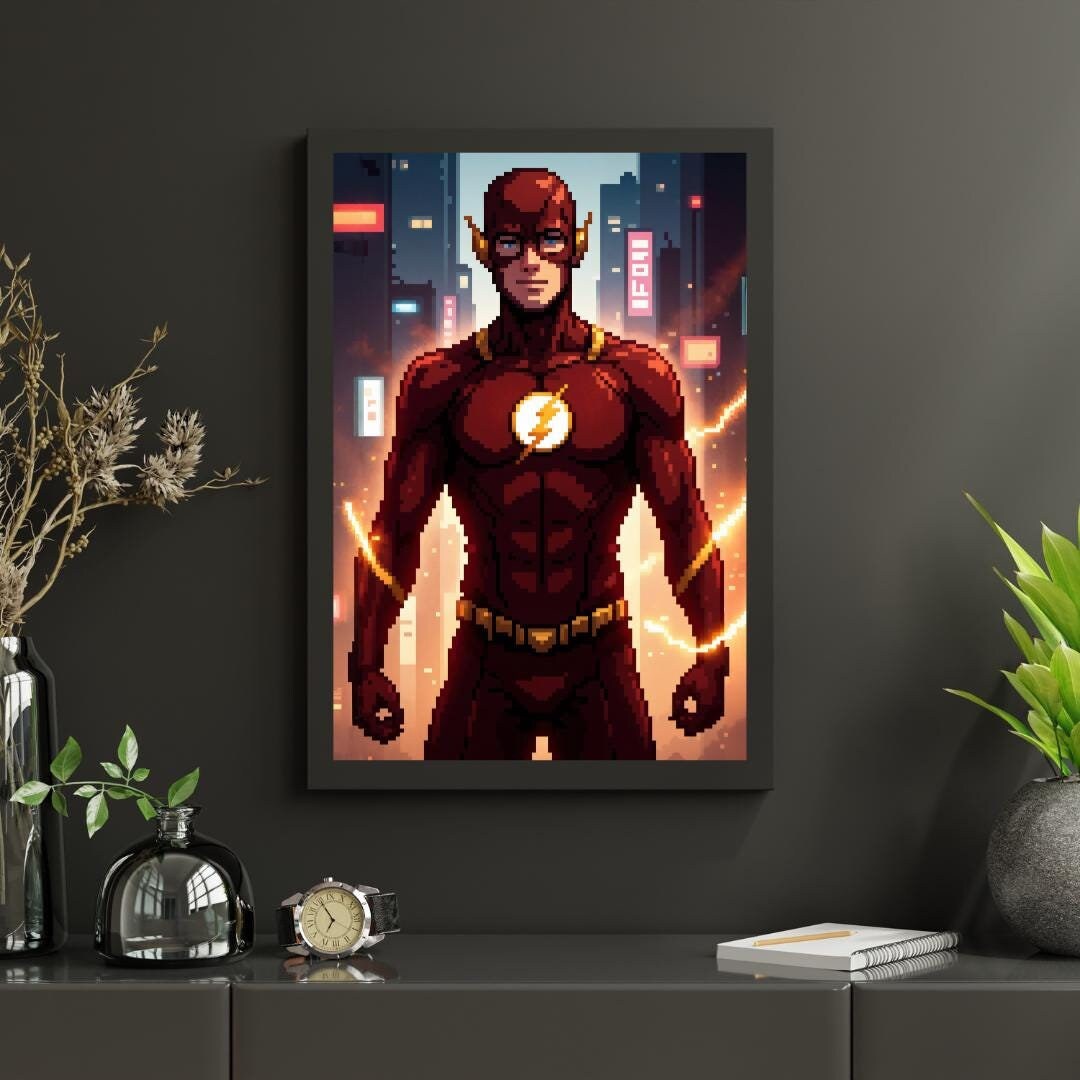 Retro Pixel Art Flash Poster | Classic DC Comics Wall Art | Flash Pixel ...