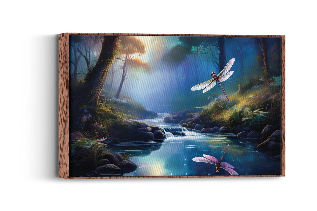 Dragonfly Stream Art Print – Shimmering Wing, Foggy Moss - Etsy