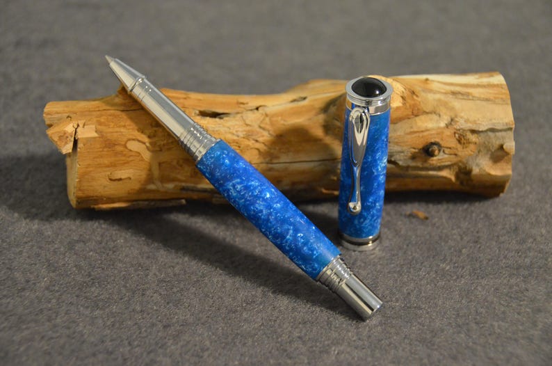 Hand-turned Blue Crush Artisan Jr. Retro Rollerball Pen With Chrome ...