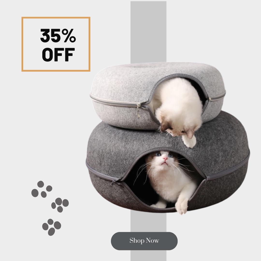 Indoor Cat Tunnel Bed With Scratch-resistant Donut Design Cozy Cat ...