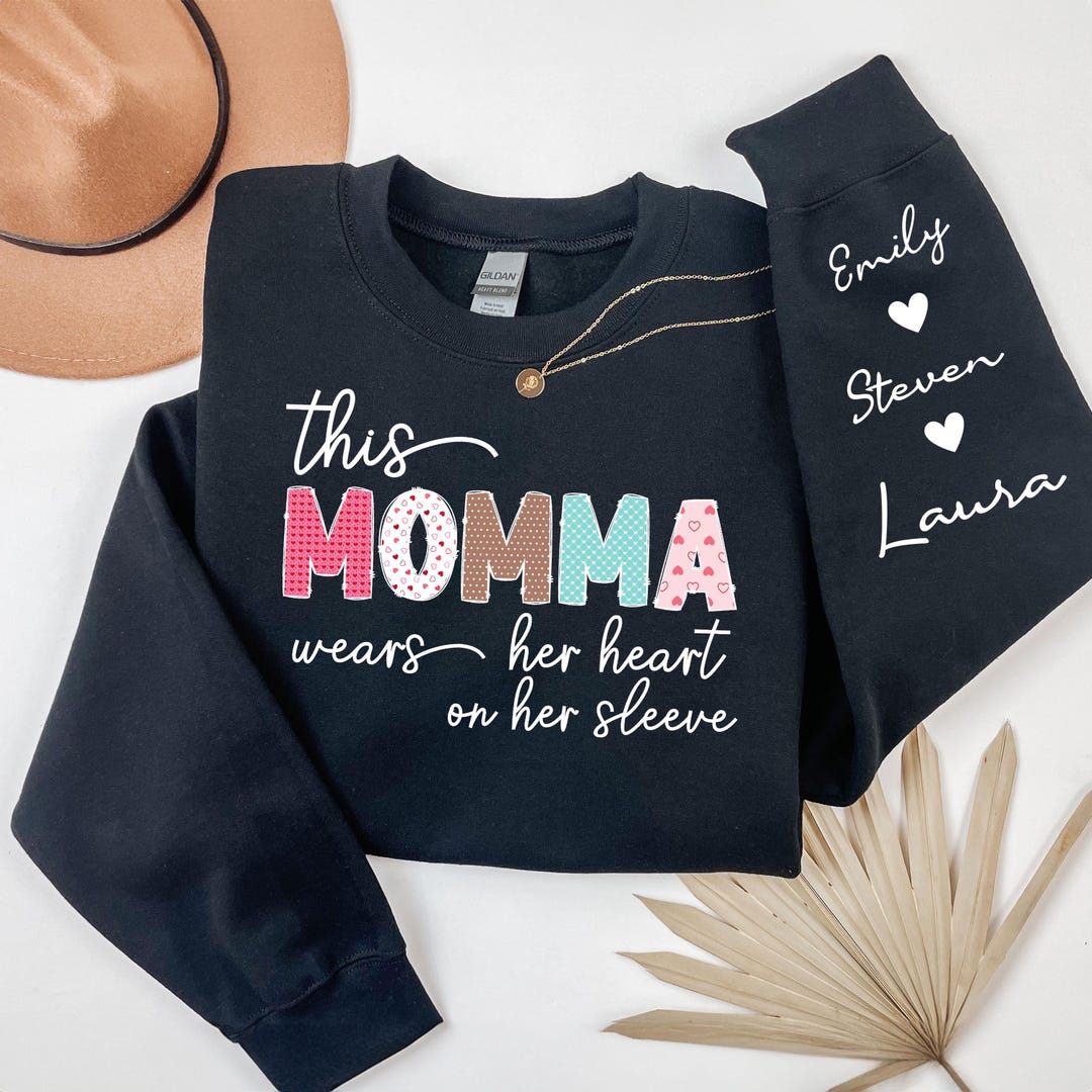 Custom Momma Sweatshirt With Kid Names on Sleeve, Personalized Mother's ...