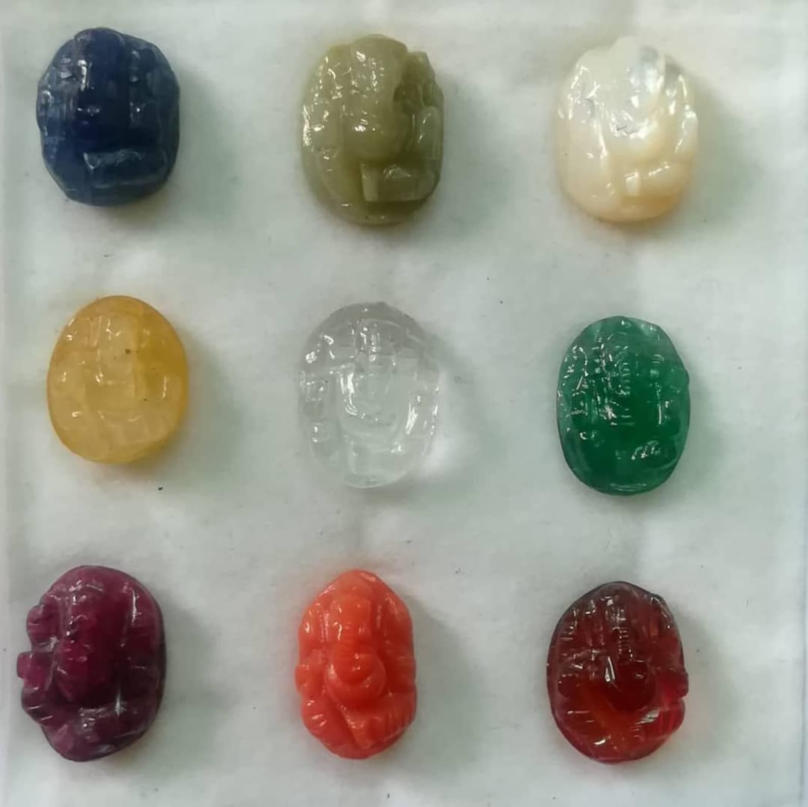 Navratna Ganesha Set – 9 Mini Gemstone Ganesh Idols – Hand-carved Vastu ...