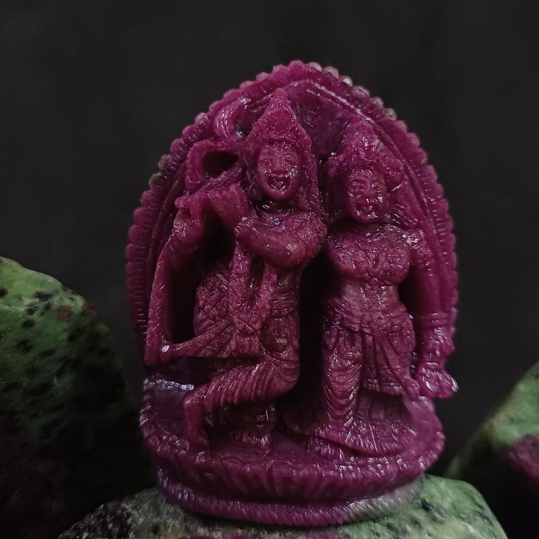 Radha Krishna Idol in African Ruby | Hand-carved Spiritual Showpiece | Ideal for Puja, Home ...