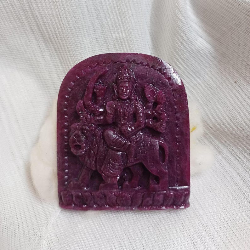 Hand-carved Maa Durga Idol | Ruby Stone Goddess Statue | Divine Energy Home Decor | Vedic Puja ...