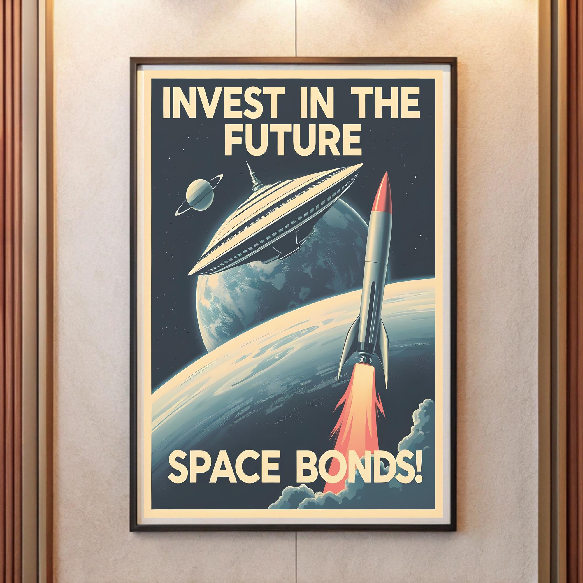 Retro Space Bonds Poster | Invest in the Future Print | 1950s Sci-fi ...