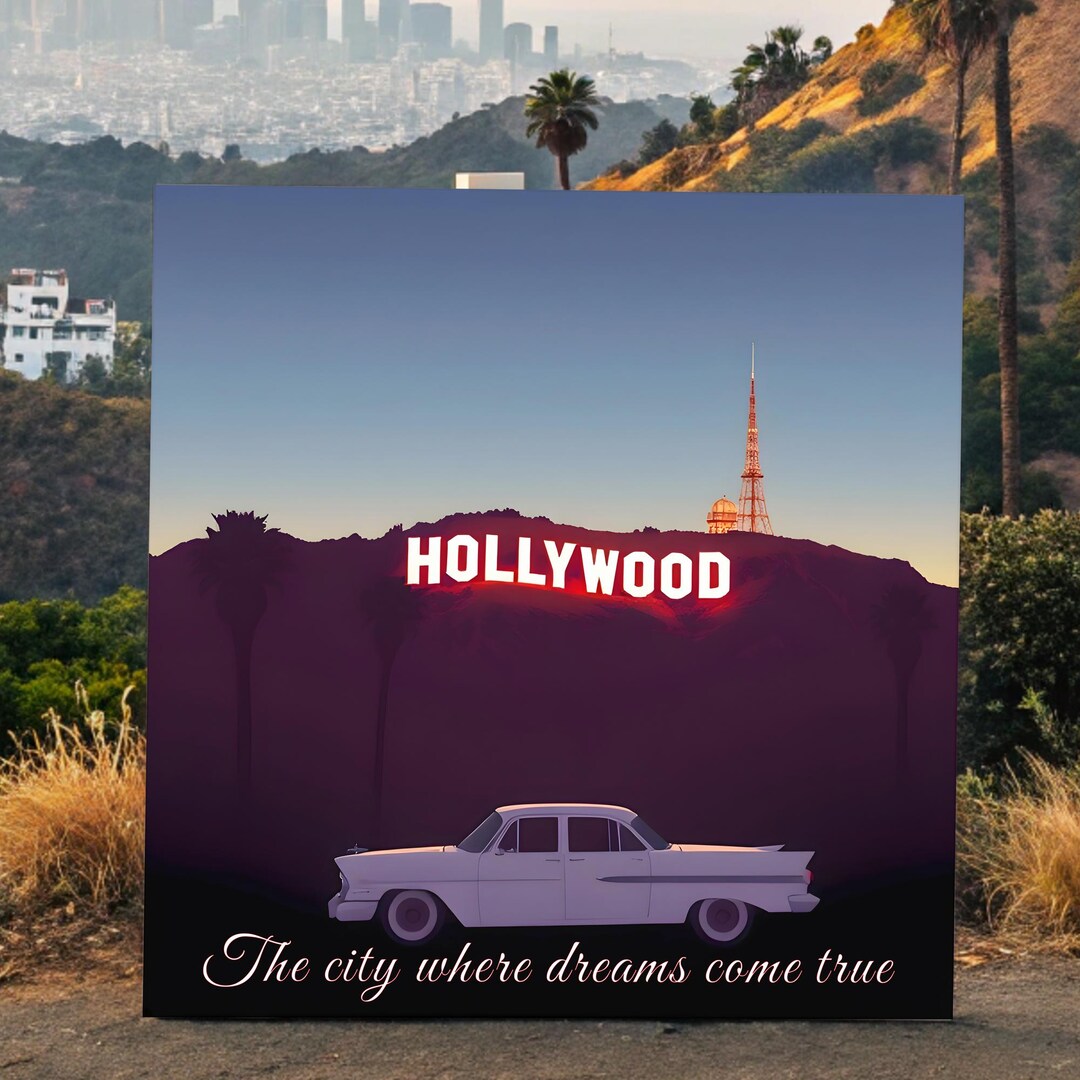 Hollywood Hills Sunset Digital Poster Iconic Sign Wall Art Minimalist ...