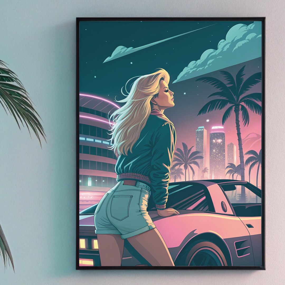 Retro Vice Vibes – 90s Gta-style Art Print With Neon City & Hot Blonde ...
