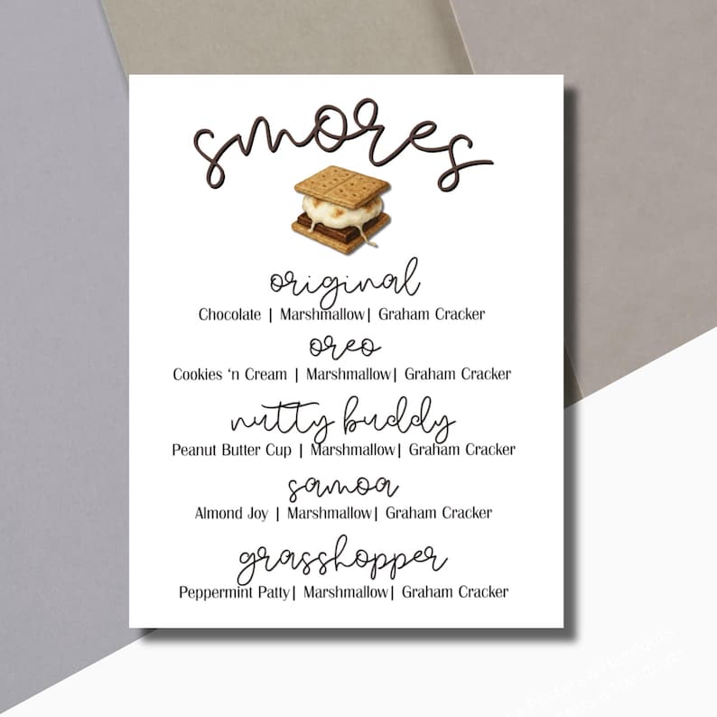 S'mores Menu Sign: Rustic Campout Party Decor (editable PDF Download, 8 ...