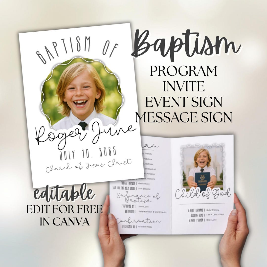 LDS Boy Baptism Program Template Bundle | Canva Editable Program ...