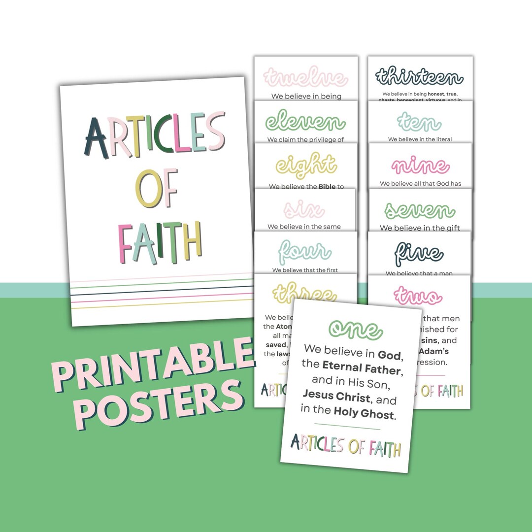 LDS Article of Faith Posters: Primary Decor, Kids Room Art (PDF ...