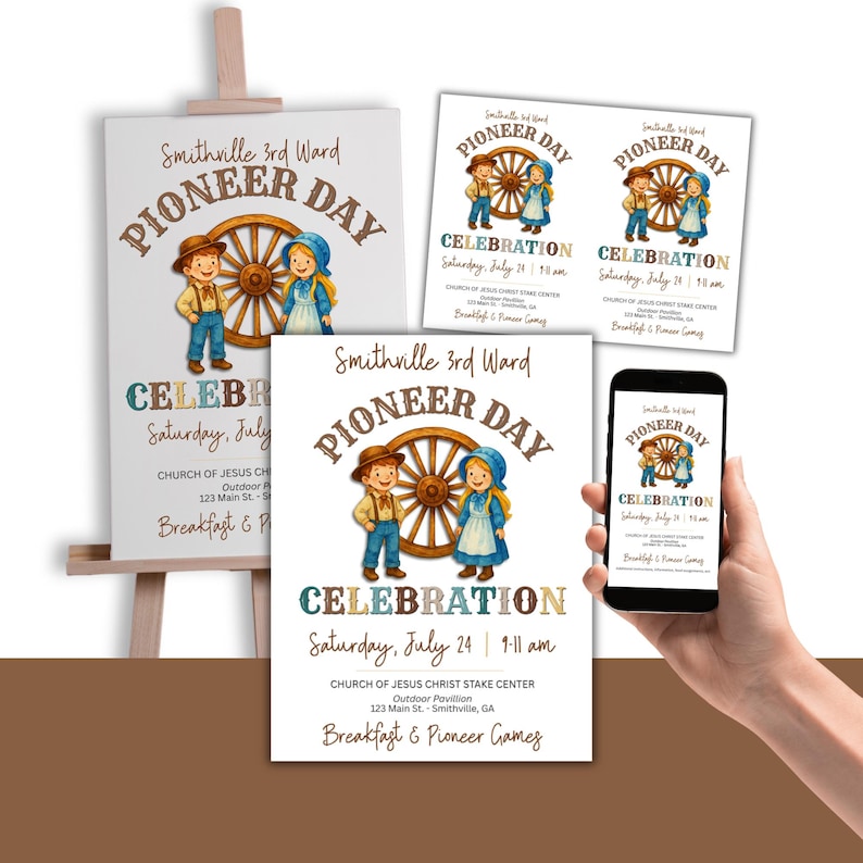 Pioneer Day Event Flyer Invite: LDS Activity Printable | Editable Canva ...