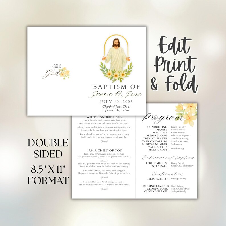 Watercolor Christ LDS Baptism Template: Canva Editable, Neutral ...