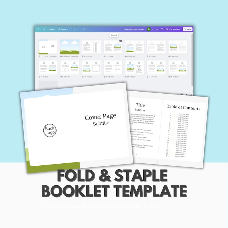 Fold & Staple Book Template | Editable Canva Booklet | 8.5x11 Landscape ...
