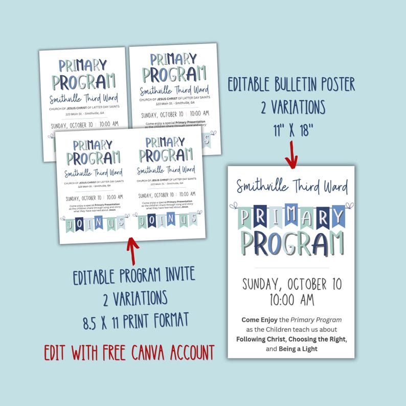 2025 LDS Primary Program Bundle: Editable Script, Invites, Posters ...