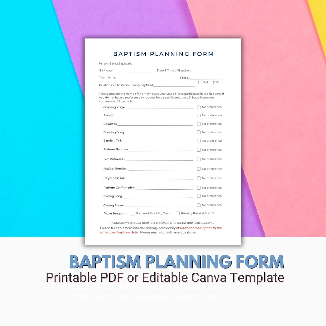 LDS Baptism Planning Form | Baptismal Preview Handout | Printable ...