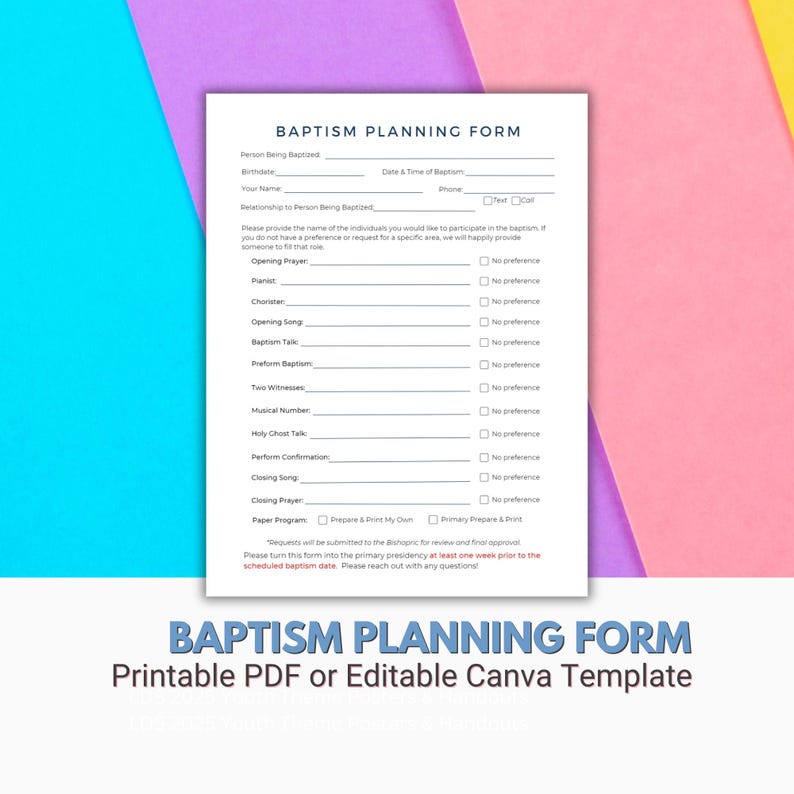 LDS Baptism Planning Form | Printable PDF & Editable Canva Template ...