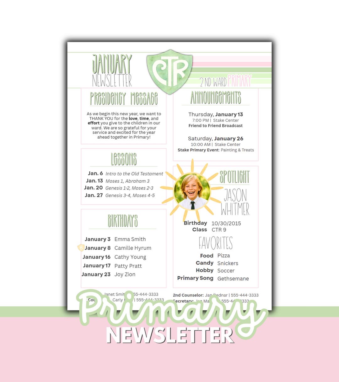 LDS Primary Newsletter Template | Monthly Updates | Editable in Canva ...