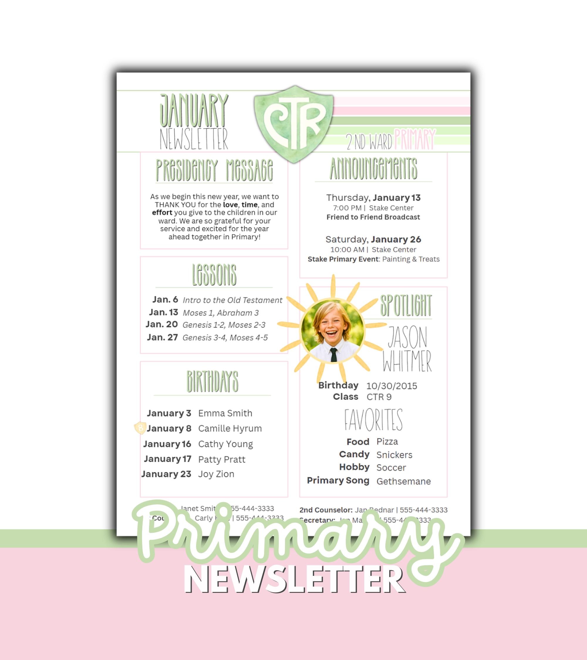 LDS Primary Newsletter Template | Monthly Updates | Editable in Canva ...