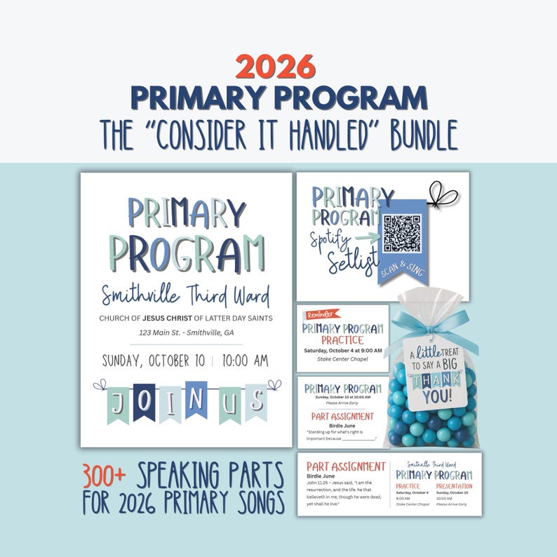 2026 LDS Primary Program Bundle: Editable Script, Invites, Posters ...
