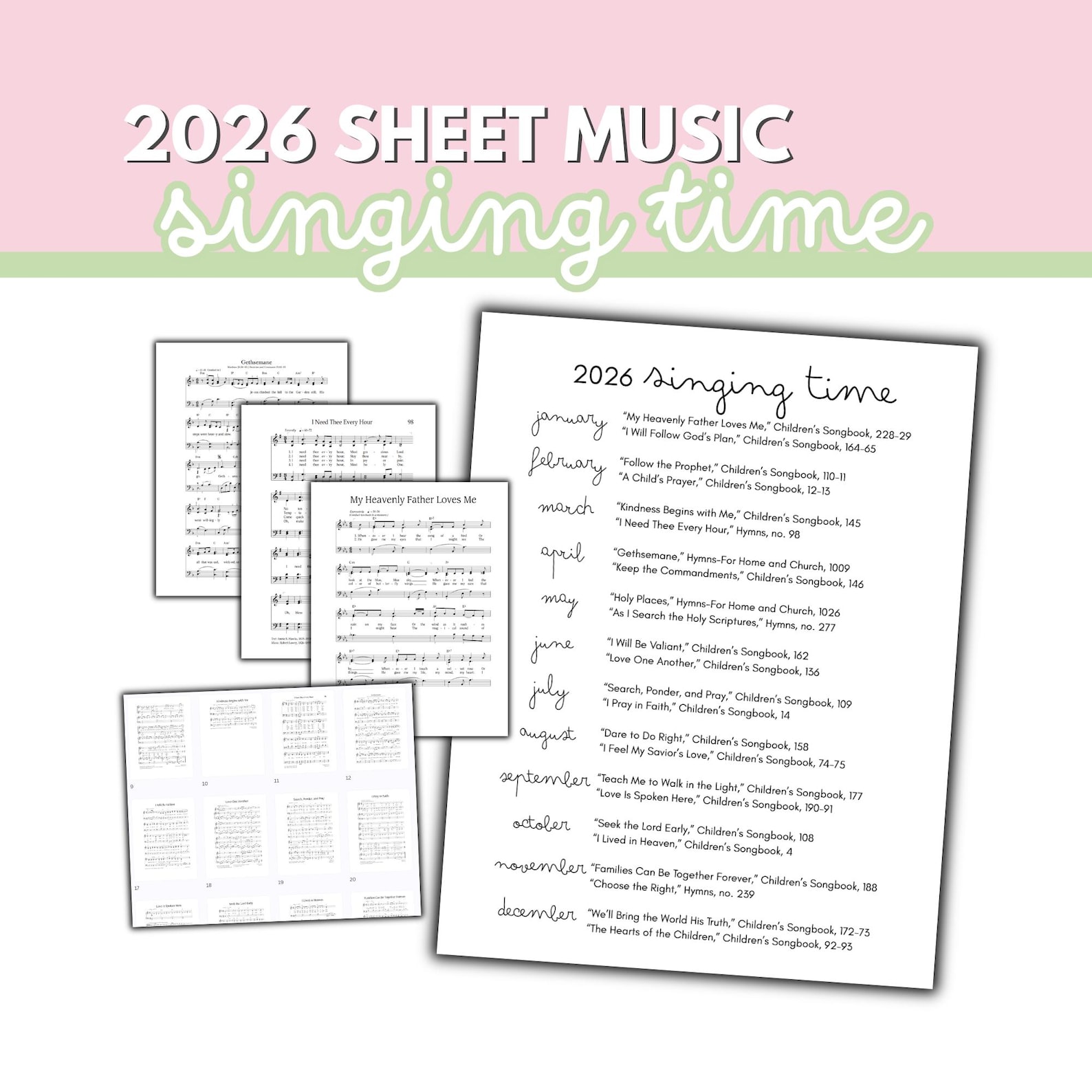 2026 LDS Primary Singing Time Sheet Music Binder | Song List (PDF ...