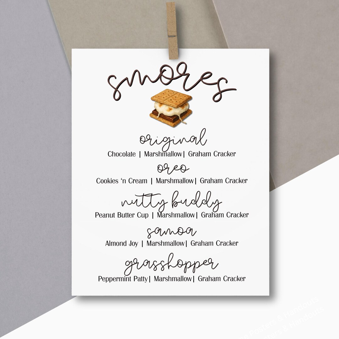 S'mores Menu Sign: Rustic Campout Party Decor (editable PDF Download, 8 ...