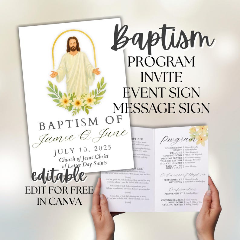 Watercolor Christ LDS Baptism Template: Canva Editable, Neutral ...