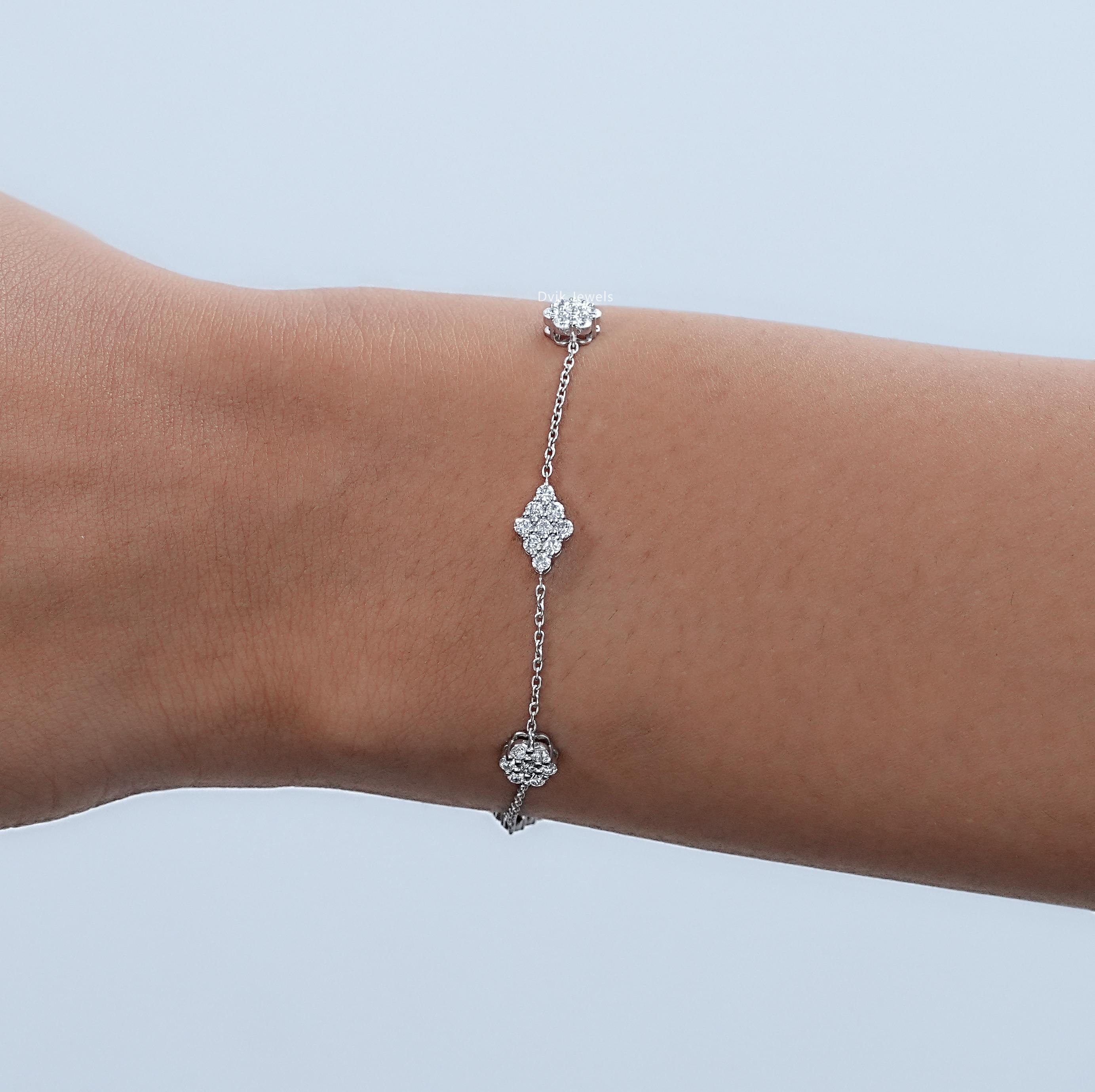 Round Cut Lab Grown Diamond Layered Bracelet, Pave Set Diamond Chain ...
