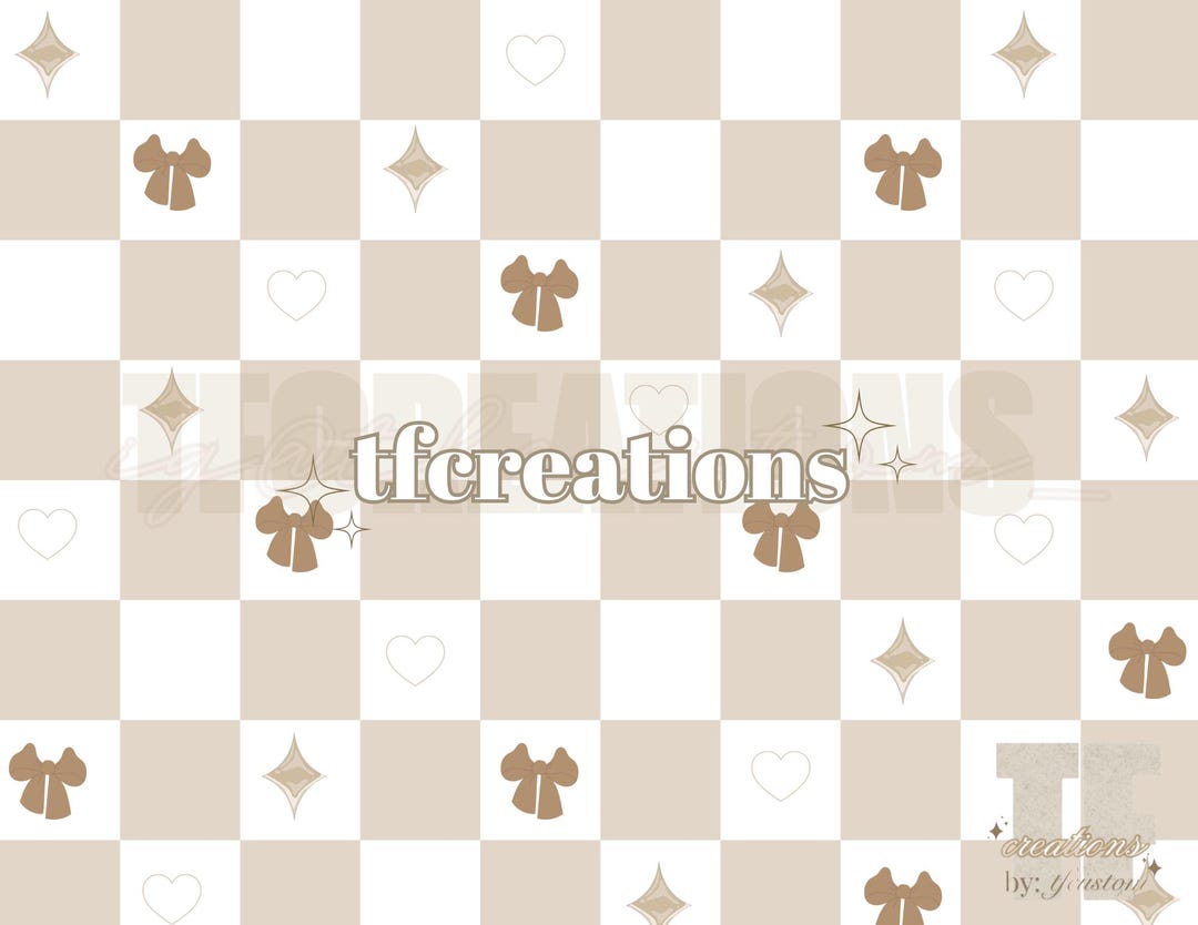 Neutral Checker Print, Bow, Heart, Sparkle Seamless Patterns - 3 PNG ...