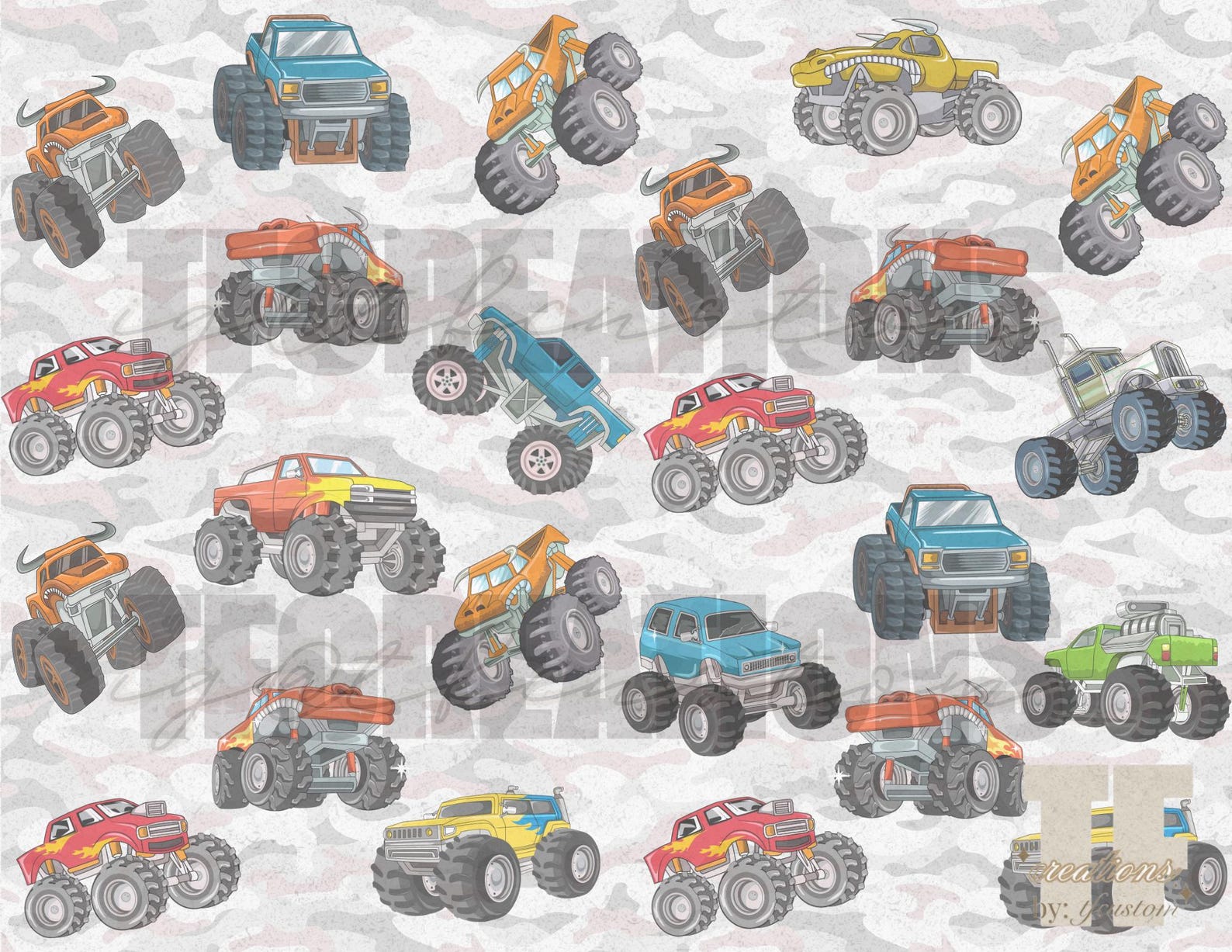 Monster Truck Seamless Pattern - 4 PNG Files Instant Digital Download ...