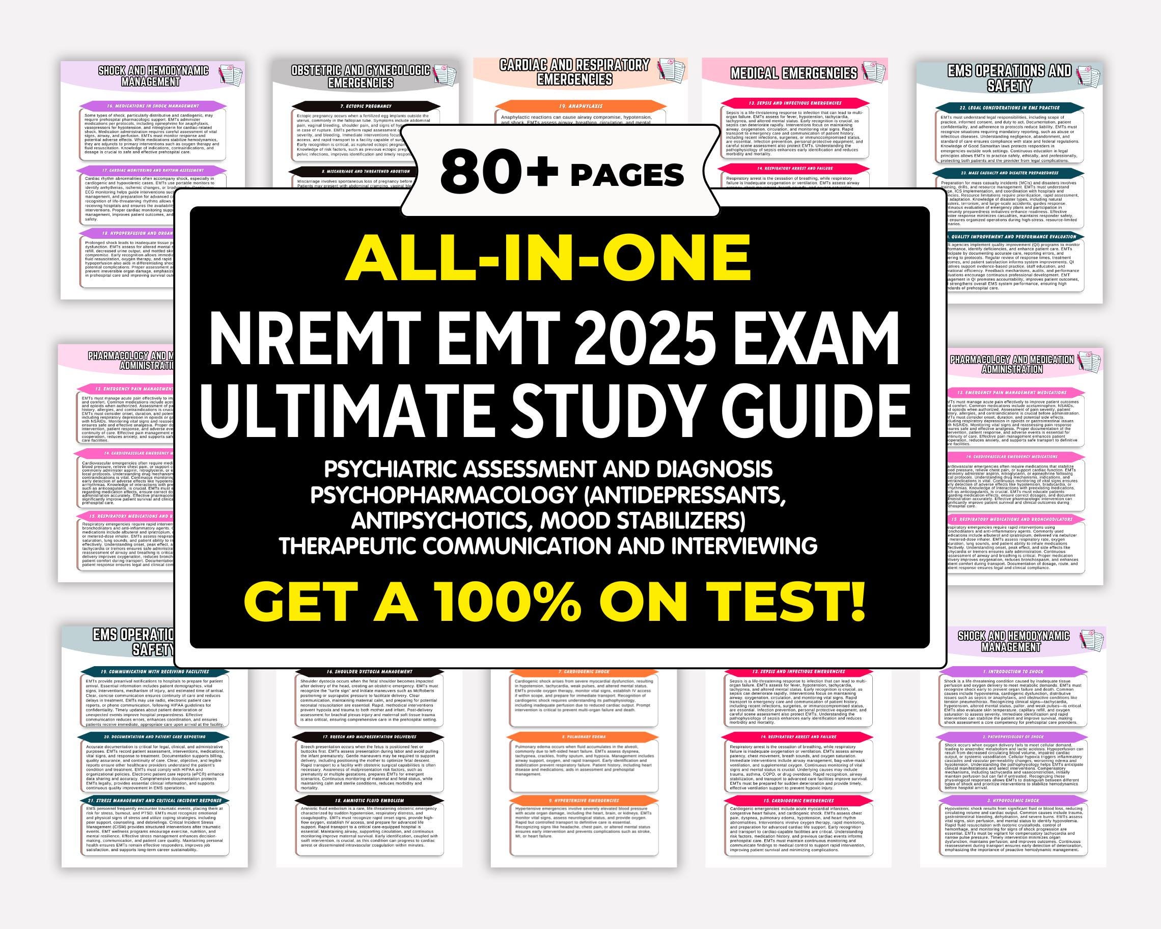 NREMT EMT Exam Study Guide 2025 Cheat Sheet - Etsy