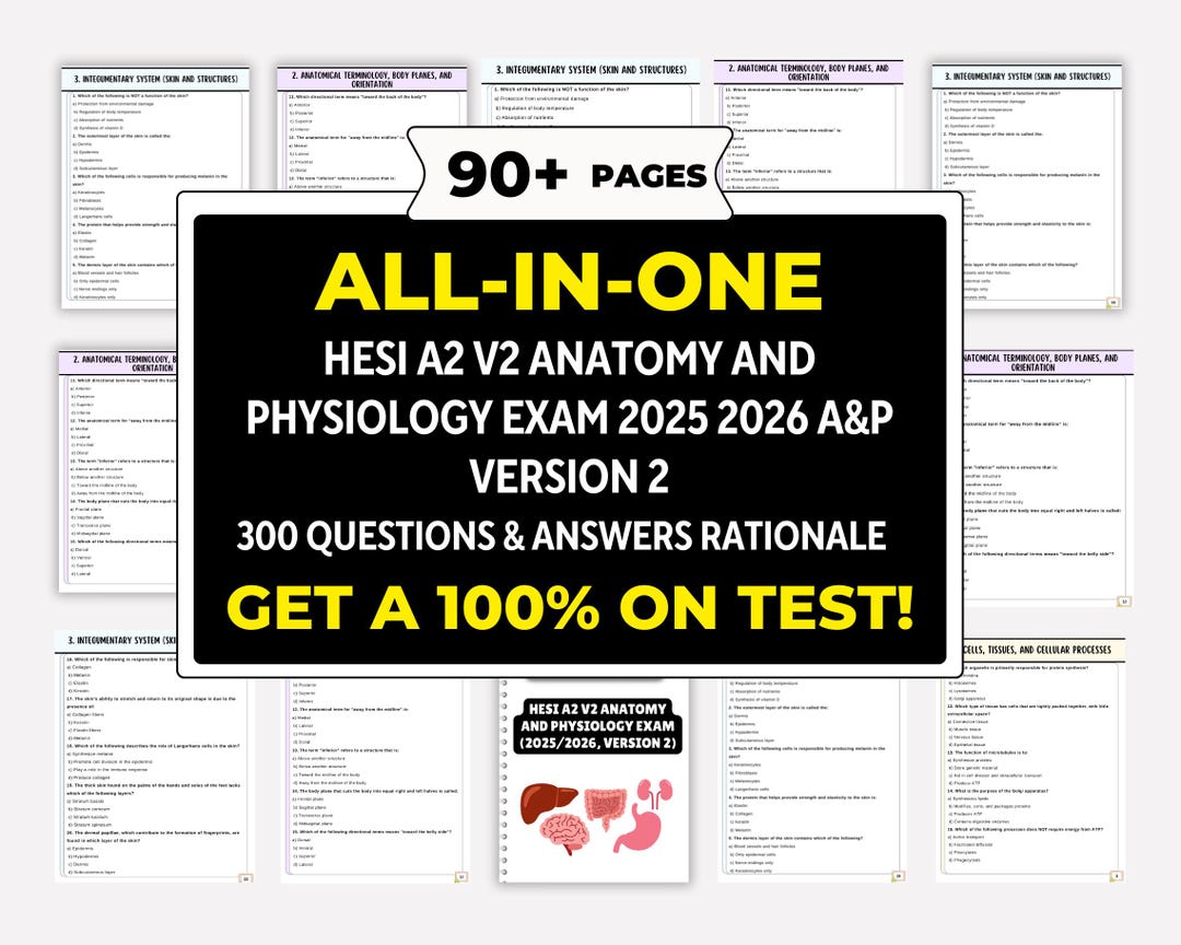 HESI A2 V2 Anatomy and Physiology Exam 2025 A&P Version 2 - Etsy