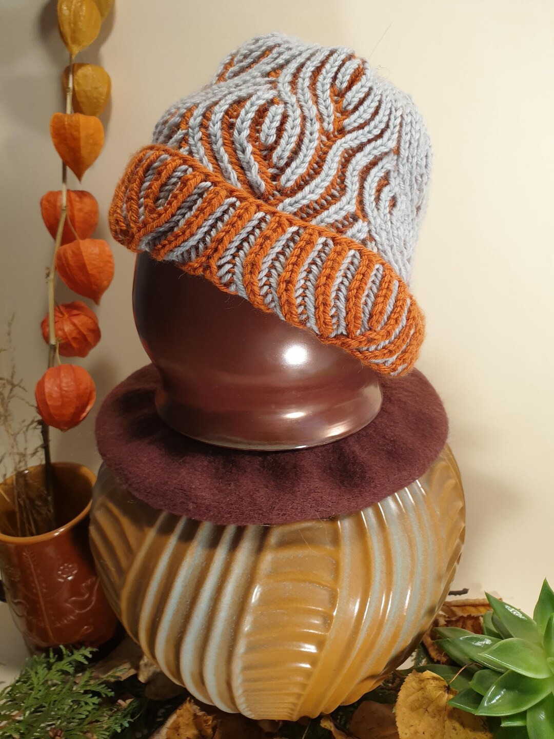 Handknit Two Sided Reversable Hat. Intricate Brioche Pattern. B-OB - Etsy