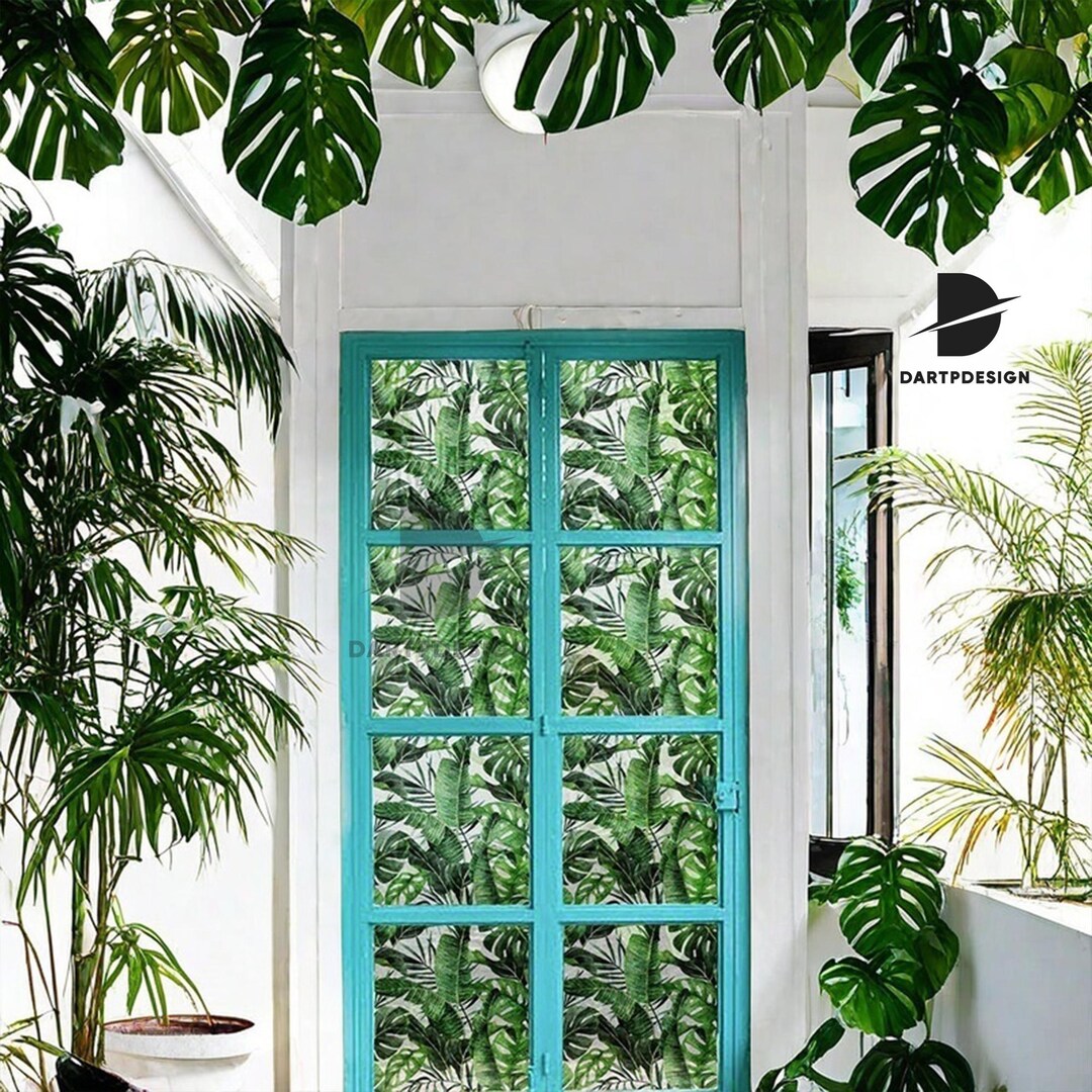 Frosted Foggy Green Leaves Window Filmwindow Decal Border ,decorative ...