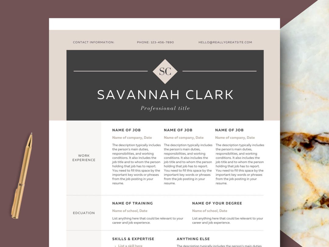 Professional Resume Template for High Position Elegant Sophisticated CV ...