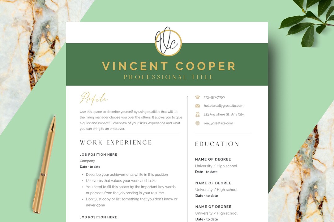 Luxury Resume Template | Classy & Elegant CV | Instant Download ...