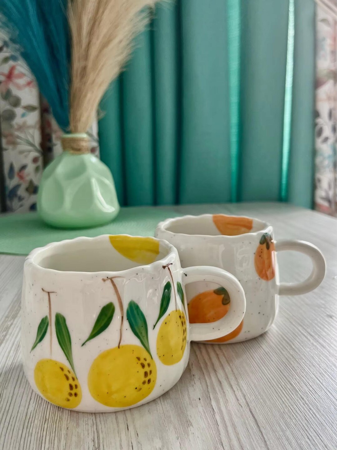 Hand-pinched Irregular Fruit Ceramic Mugs and Saucer for Coffee,tee - Etsy